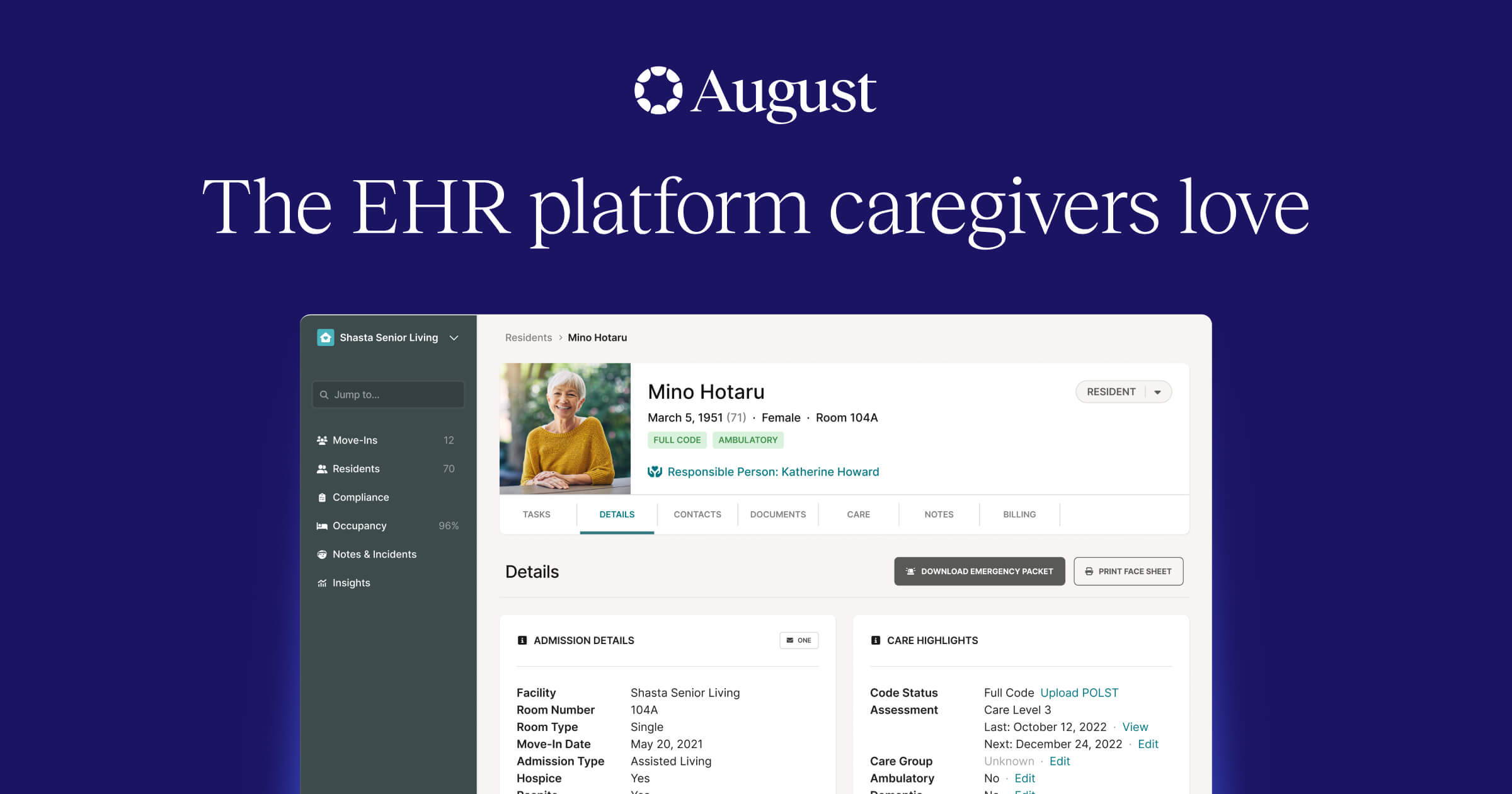 August Health Senior Living EHR Platform